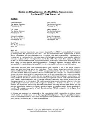 Development of a Dual Ratio Transmission for the A160T UAV Rotorcraft ...
