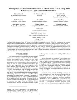 Development and Performance Evaluation of a Multi-Rotor eVTOL Using RPM ...