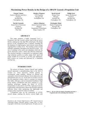Maximizing Power Density in the Design of a 100 kW Geared e-Propulsion ...