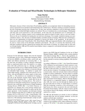 Evaluation of Virtual and Mixed Reality Technologies in Helicopter ...