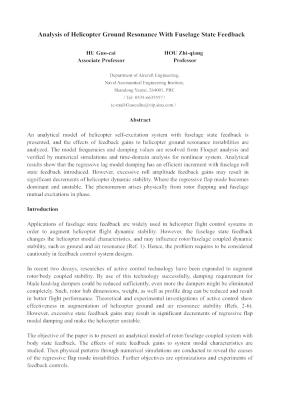 Analysis of Helicopter Ground Resonance With Fuselage State Feedback ...